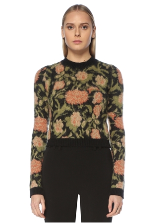 Paco Rabanne Kadın Siyah Bisiklet Yaka Çiçekli Kısa Kazak S EU