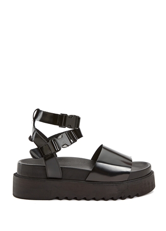 Academia Kadın Siyah Çift Kilitli Deri Sandalet 35