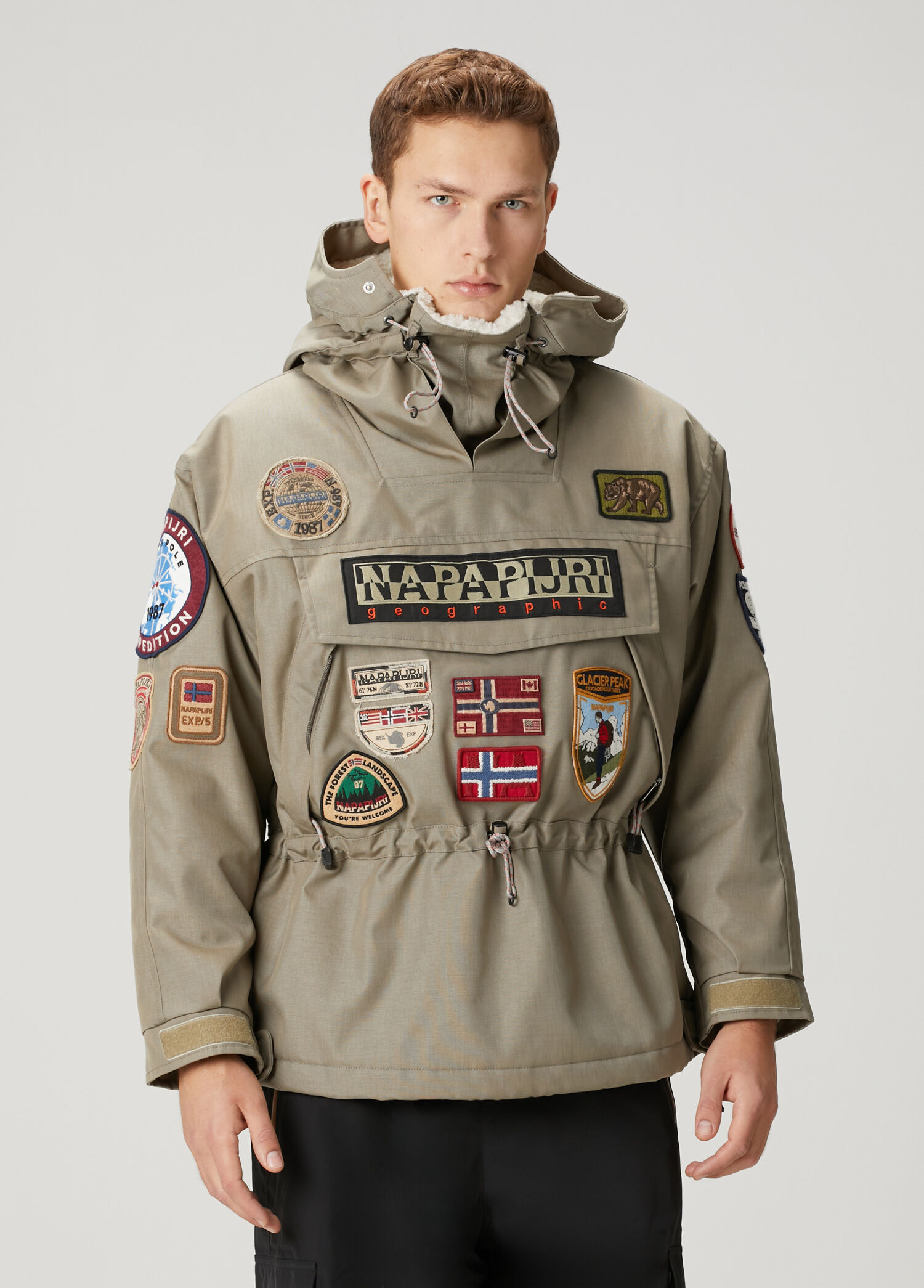 Napapijri - Skidoo 1990 Patch Koyu Bej Kapüşonlu Anorak Mont - Koyu Bej