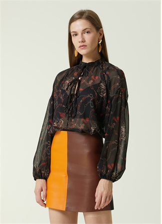 Beymen Club Kadın Siyah Zincir Desenli Balon Kol Bohem Şifon Bluz S Beymen Club Kadın Siyah Zincir Desenli Balon Kol Bohem Şifon Bluz S