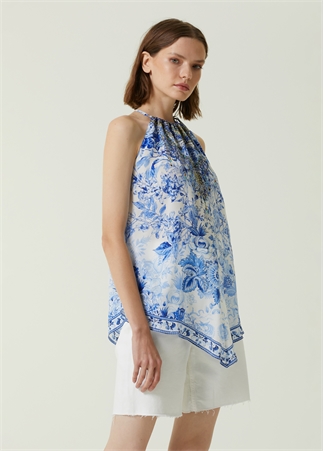 Camilla Kadın Mavi Çiçekli İşlemeli İpek Eşarp Bluz S EU Camilla Kadın Mavi Çiçekli İşlemeli İpek Eşarp Bluz S EU