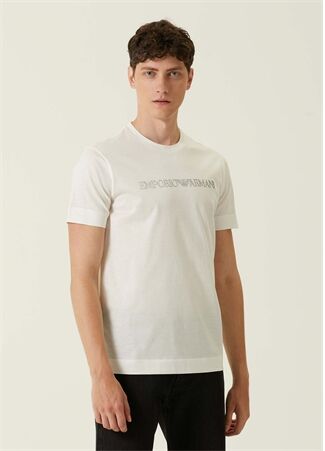 Emporio Armani Erkek Beyaz Logo Detaylı T-shirt XXL EU