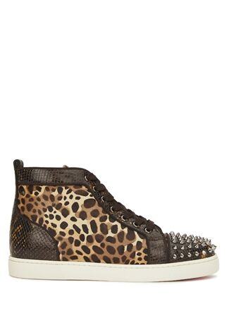 Christian Louboutin Kadın Lou Spikes Leopar Desenli Sneaker Kahverengi 40 EU