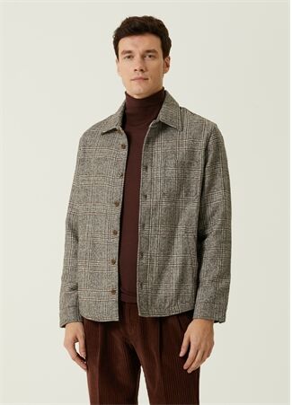 Maurizio Baldassari Erkek Gri Ekose Desenli Yün Dış Gömlek 52 IT