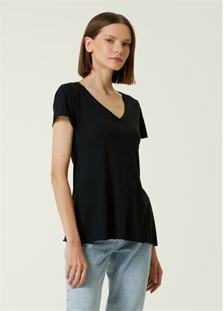 American Vintage Kadın Siyah V Yaka T-shirt XS EU