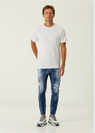 Dsquared2 Erkek Lacivert Yıpratmalı Normal Bel Jean Pantolon 48 IT Dsquared2 Erkek Lacivert Yıpratmalı Normal Bel Jean Pantolon 48 IT