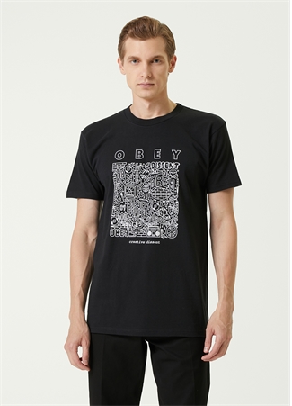 Obey Erkek Siyah Bisiklet Yaka Logolu T-shirt L EU