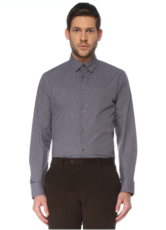 Pal Zileri Erkek Lacivert Polo Yaka Pötikare Desenli Gömlek Kahverengi 4 IT