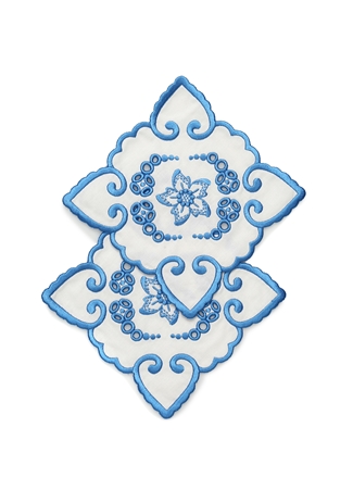 Paon Beyaz Mavi Çiçek Nakışlı Kokteyl Peçete Seti