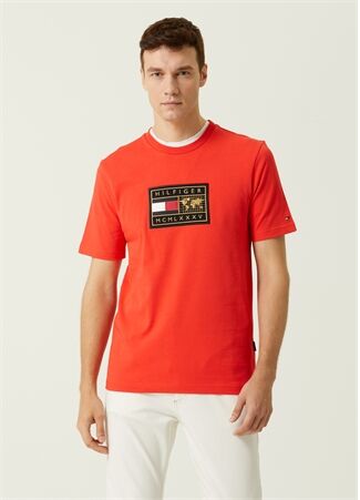 Tommy Hilfiger Erkek Turuncu Logolu Organik Pamuk T-shirt XL EU