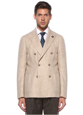 Lardini Erkek Bej Kelebek Yaka Yün Ceket 54 IT