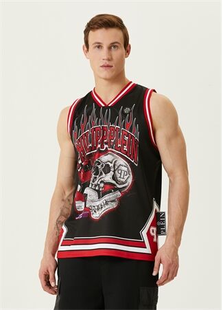 Philipp Plein Erkek Siyah Logo Desenli Kolsuz T-shirt L EU