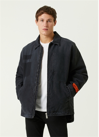 Heron Preston Erkek Siyah Polo Yaka Denim Ceket M EU Heron Preston Erkek Siyah Polo Yaka Denim Ceket M EU