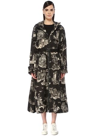 Moncler Kadın Siyah Dik Yaka Desenli Pardösü 3 US