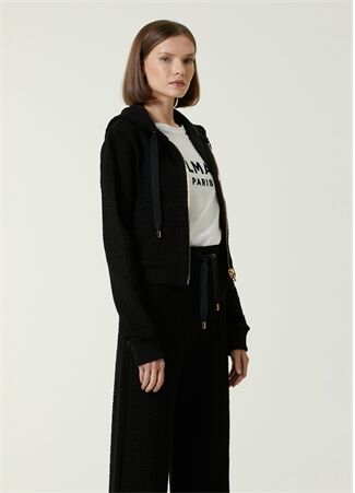 Balmain Kadın Siyah Kapüşonlu Desenli Sweatshirt XS EU