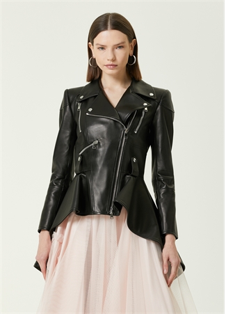 Alexander McQueen Kadın Siyah Arkası Volanlı Deri Biker Ceket 40 IT Alexander McQueen Kadın Siyah Arkası Volanlı Deri Biker Ceket 40 IT