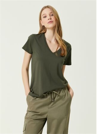 Beymen Club Kadın Haki V Yaka Dökümlü T-shirt S EU