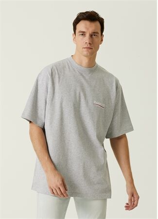 Balenciaga Erkek Gri Logolu Oversize T-shirt S EU
