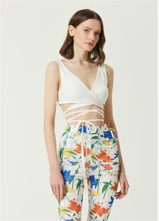 Les Benjamins Kadın Beyaz V Yaka Bağcıklı Bluz M Eu