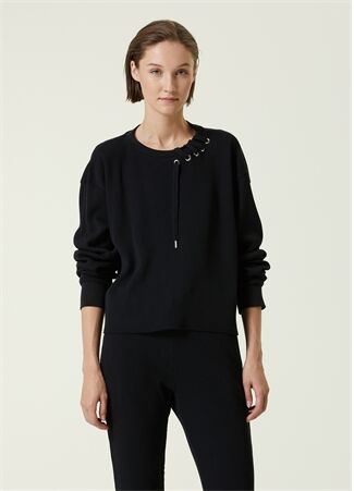 Bassigue Kadın Siyah Bisiklet Yaka Waffle Dokulu Sweatshirt S EU