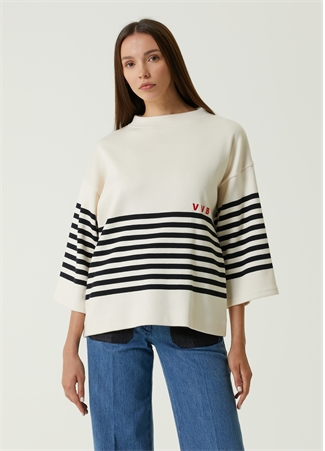 Victoria by Beckham Kadın Bej Lacivert Çizgili Organik Pamuk Sweatshirt M EU Victoria by Beckham Kadın Bej Lacivert Çizgili Organik Pamuk Sweatshirt M EU