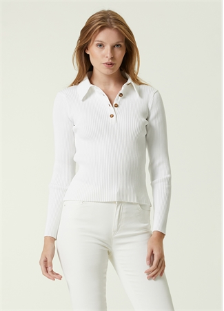 Network Kadın Slim Fit Ekru Gömlek Yaka Kazak Bej XL EU Network Kadın Slim Fit Ekru Gömlek Yaka Kazak Bej XL EU