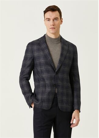 Palzileri Lab Erkek Lacivert Ekoseli Yün Ceket 50 IT