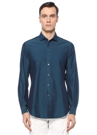 Pal Zileri Erkek Mavi İngiliz Yaka Gömlek 40 IT