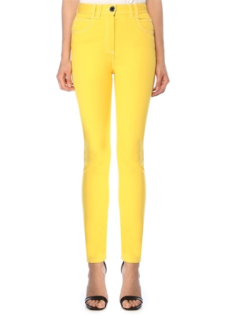 Balmain Kadın Sarı Yüksek Bel Skinny Jean Pantolon 36 IT