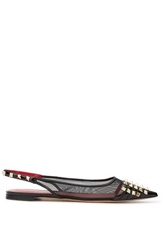 Valentino Garavani Kadın Siyah Tül Garnili Deri Babet 36 EU Valentino Garavani Kadın Siyah Tül Garnili Deri Babet 36 EU