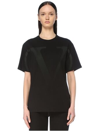 Valentino Kadın VLogo Siyah Bisiklet Yaka T-shirt S EU