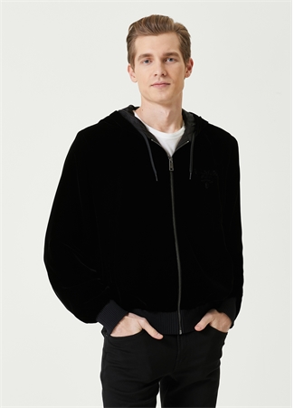 Prada Erkek Siyah Kapüşonlu Kadife Mont M EU Prada Erkek Siyah Kapüşonlu Kadife Mont M EU