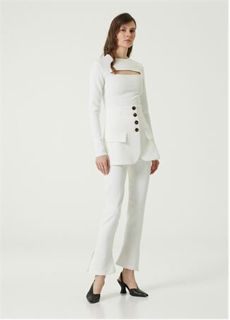 A.w.a.k.e. Mode Kadın Ekru Kat Detaylı Bol Paça Pantolon Bej 36 IT