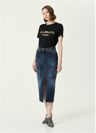 Balmain Kadın Lacivert Yırtmaçlı Jean Midi Etek 36 Fr Balmain Kadın Lacivert Yırtmaçlı Jean Midi Etek 36 Fr