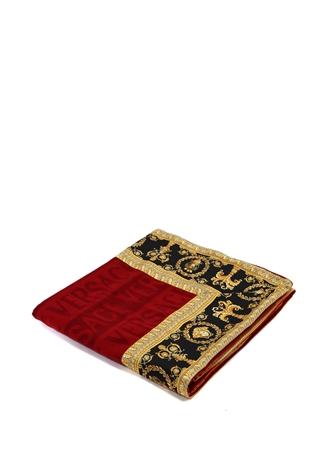 Versace Kırmızı Barok Desen Detaylı Yün Battaniye