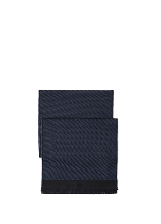Canali Erkek Lacivert Logo Detaylı Mikro Desenli Yün Atkı EU Canali Erkek Lacivert Logo Detaylı Mikro Desenli Yün Atkı EU