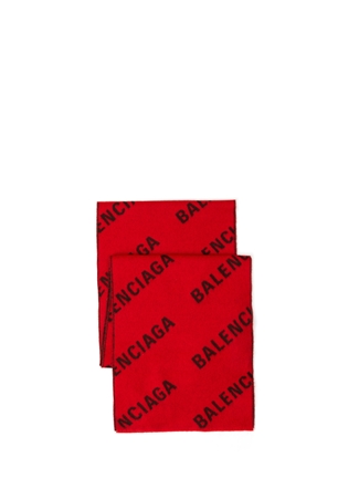 Balenciaga Kadın Kırmızı Siyah Logo Desenli Yün Atkı EU Balenciaga Kadın Kırmızı Siyah Logo Desenli Yün Atkı EU