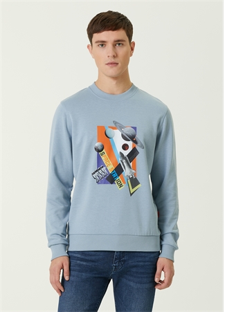 John Frank Erkek Cool Mavi Figür Baskılı Sweatshirt M EU John Frank Erkek Cool Mavi Figür Baskılı Sweatshirt M EU