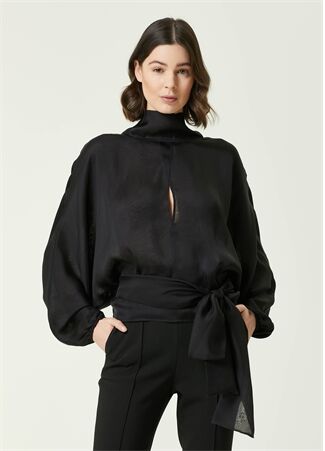 Beymen Collection Kadın Siyah Dik Yaka Yarasa Kol İpek Bluz 36 Eu