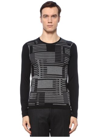 Pal Zileri Erkek Siyah Bisiklet Yaka Jakarlı Yün Kazak 48 IT