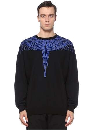 Marcelo Burlon Erkek Siyah Logo Baskılı Kazak S EU Marcelo Burlon Erkek Siyah Logo Baskılı Kazak S EU