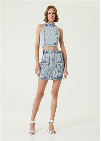Balmain Kadın Yüksek Bel Mini Jean Etek Mavi 42 FR Balmain Kadın Yüksek Bel Mini Jean Etek Mavi 42 FR