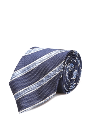 Zegna Erkek Lacivert Verev Çizgili İpek Kravat EU