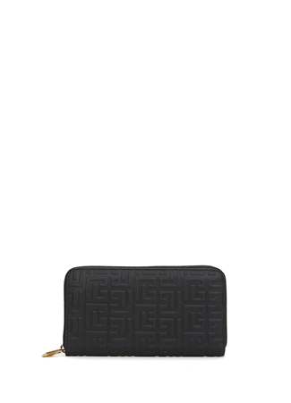 Balmain Kadın Siyah Logo Dokulu Deri Cüzdan Eu