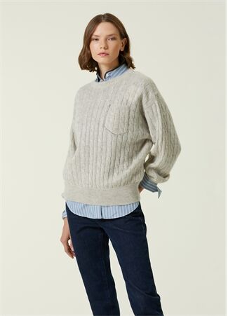 Brunello Cucinelli Kadın Gri Simli Saç Örgü Kazak S EU