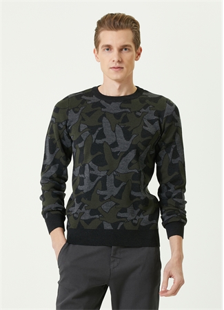 Beymen Club Erkek Antrasit Monogram Logo Jakarlı Yün Kazak Gri S