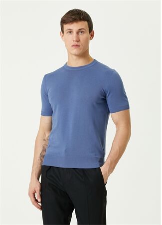 Canali Erkek Mavi Bisiklet Yaka Kısa Kol Triko 54 IT