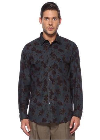 Palzileri Lab Erkek Haki Karışık Desenli İngiliz Yaka Gömlek Yeşil 39 IT