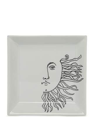 Fornasetti Square Beyaz Yüz Baskılı Porselen Dekoratif Tabak Siyah
