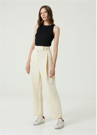 Toteme Kadın Bej Pili Detaylı Bol Paça Pantolon 36 IT
